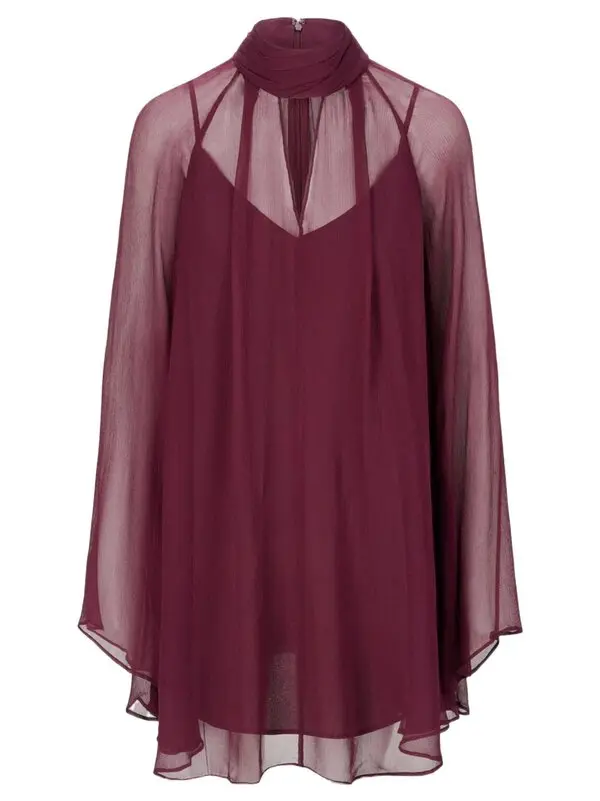 Staud Esther Mini Dress With Sheer Overlay And Keyhole Cutout - Red
