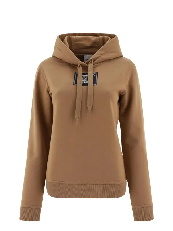 Burberry Logo Patch Drawstring Hoodie - Camel