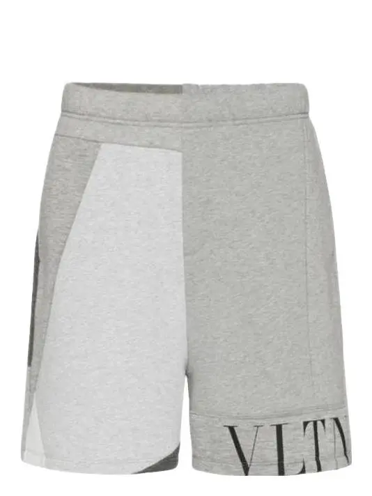Valentino Garavani Logo Spliced Cotton Shorts - Gray