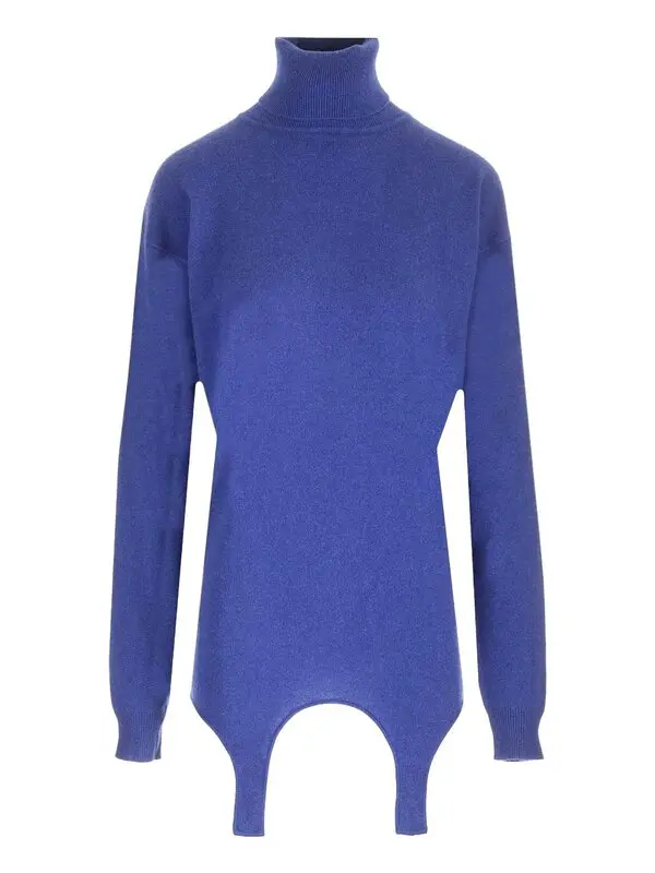 Saint Laurent High Neck Long Sleeve Sweater - Blue