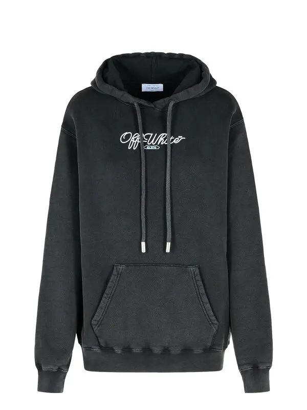 Off-White Logo Embroidered Drawstring Hoodie - Black