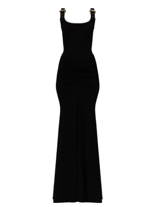 Versace Buckled Ruched Maxi Dress - Black