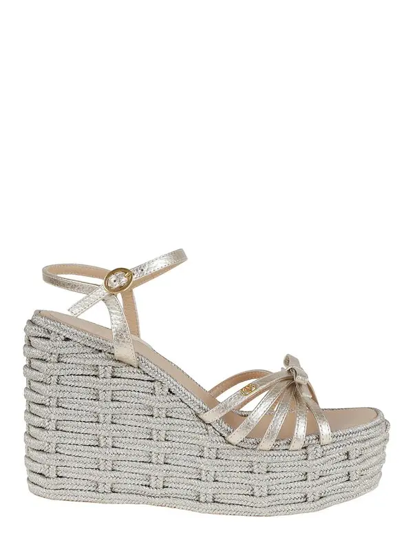 Valentino Garavani Vlogo Signature Bow Detailed Wedge Espadrilles - Gray