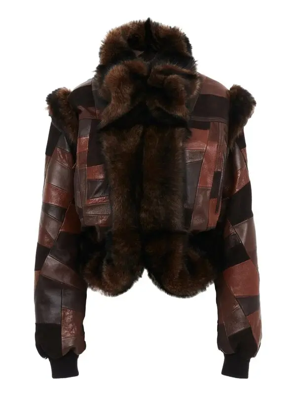Chloé Short Patchwork Leather Bomber Jacket - Yuanfang Brown