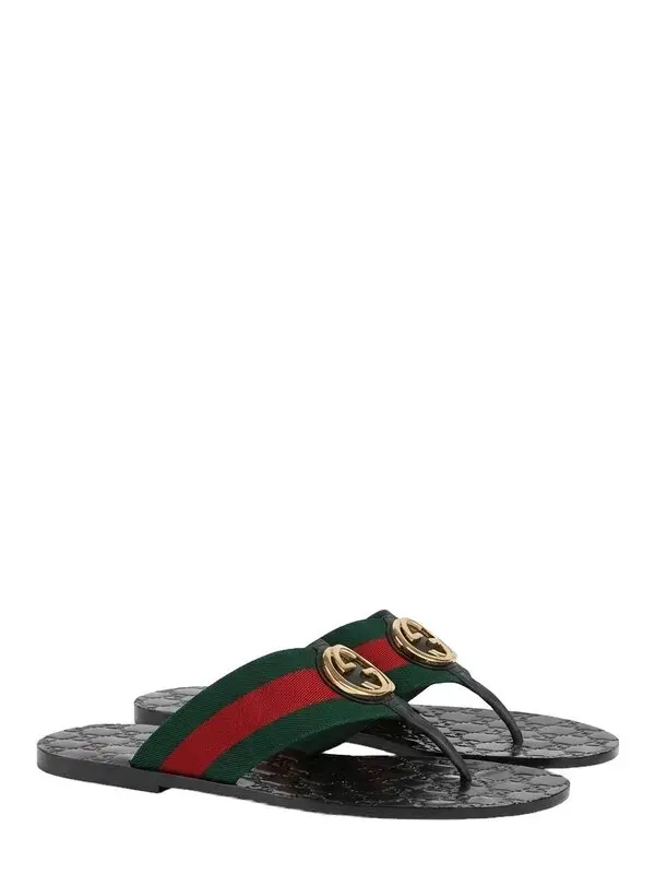 Gucci Gg Embossed Leather Thong Sandals - Multicolor