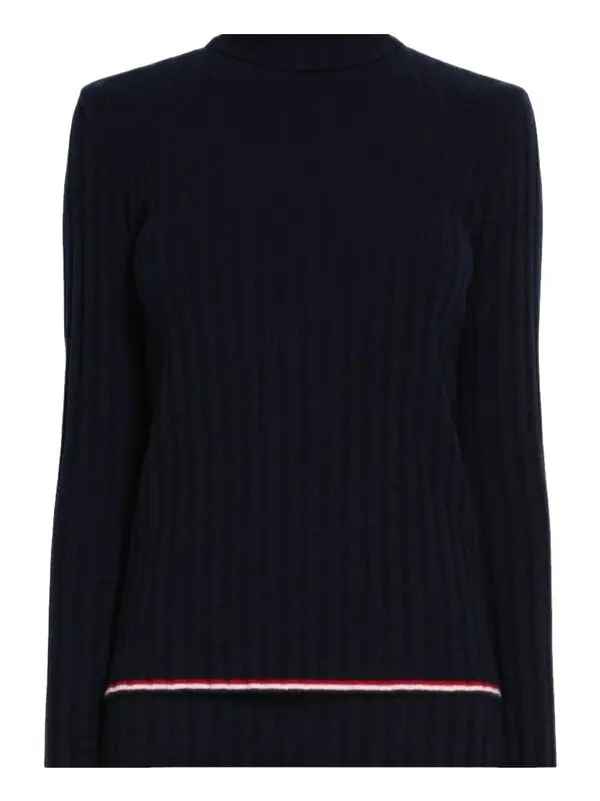 Thom Browne Ribbed Knit Turtleneck Jumper With Striped Detail - Navy Blue