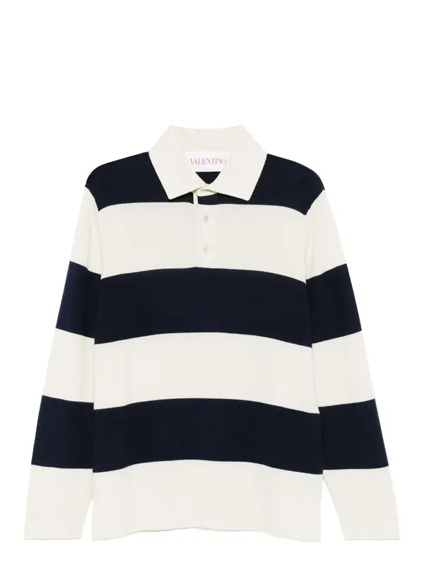 Valentino Garavani Striped Long Sleeve Polo Shirt - White
