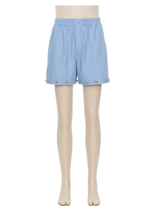Valentino Garavani Elastic Waist Shorts With Embellished Hem - Blue