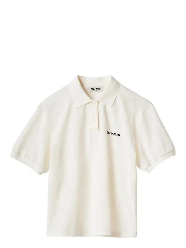 Miu Miu Short-sleeved Polo Shirt With Embroidered Logo - White