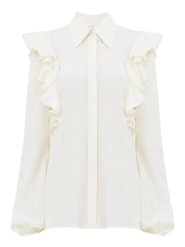 Chloé Ruffled Long-sleeved Shirt - White