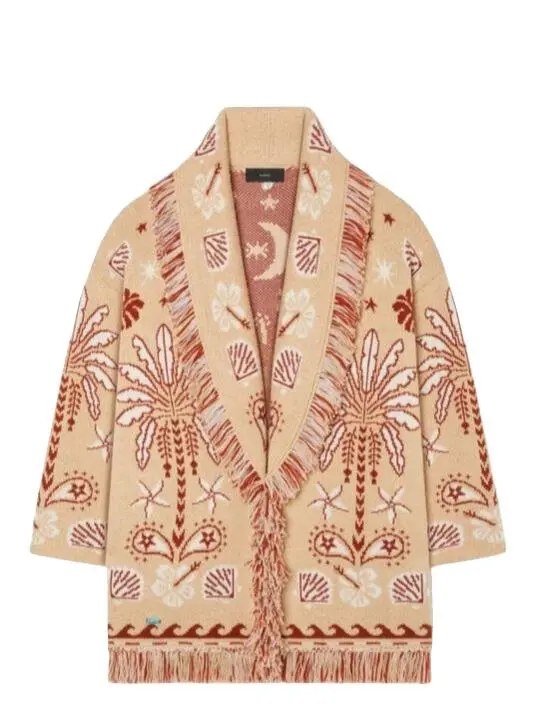Alanui Bandana Jacquard Belted Cardigan - Nude