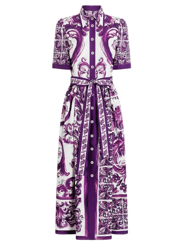 Dolce & Gabbana Majolica Printed Midi Dress - Purple