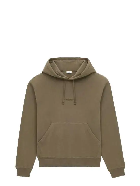 Saint Laurent Logo Embroidered Drawstring Hoodie - Khaki