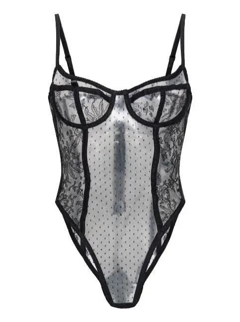Dolce & Gabbana Lace Bodysuit With Plunging Neckline - Black