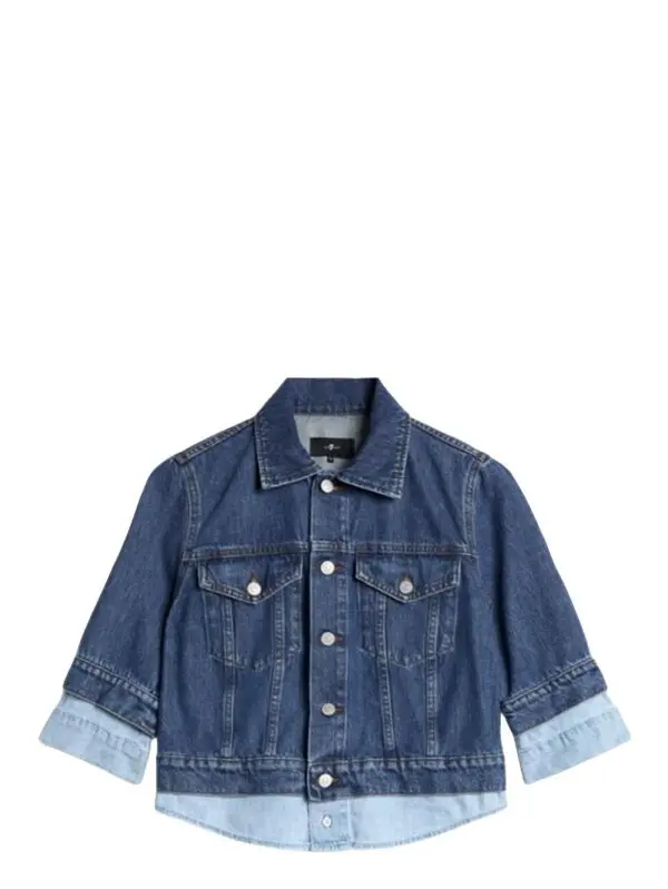 7 For All Mankind Trucker Button Layered Jacket - Dark Blue