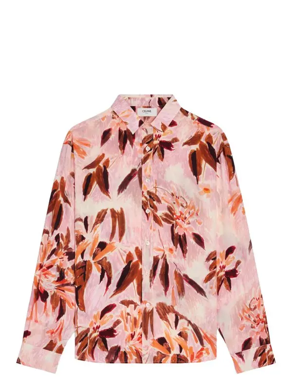 Celine Relaxed Fit Crepe De Chine Shirt With Monogram Detail - Cream/orange/cognac