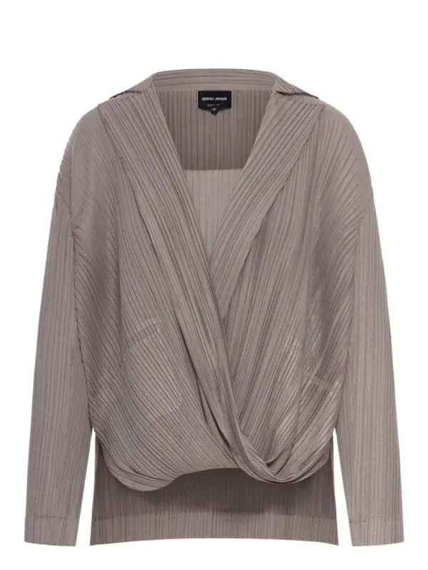 Giorgio Armani Pleated Twin-set Top With Lapel Design - Gray