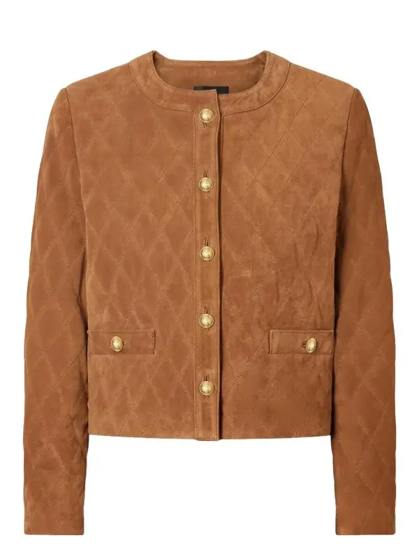 NILI LOTAN Amy Quilted Suede Jacket - Camel