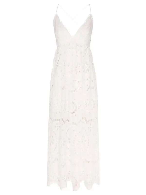 Zimmermann Lexi Embroidered Scallop Edge Slip Maxi Dress - White