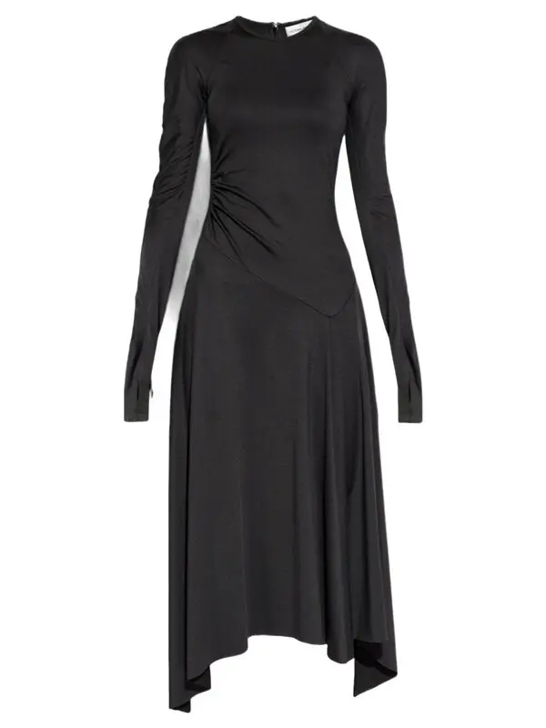 Victoria Beckham Asymmetric Hem Long-sleeved Midi Dress - Black
