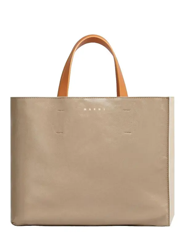 Marni Logo Print Leather Shoulder Bag - Nude