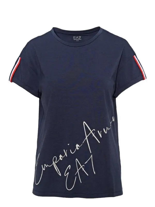 EA7 Round Neck T-shirt With Tricolor Stripes - Black