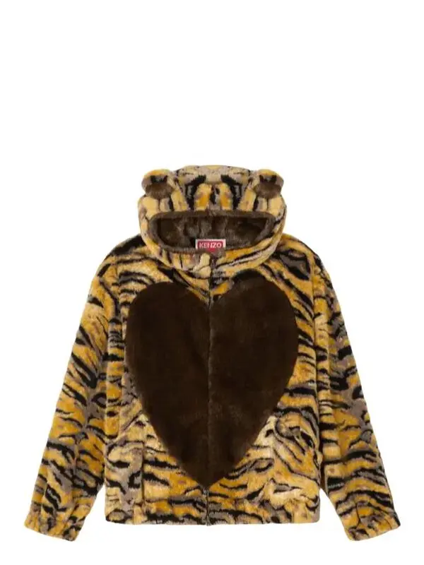 Kenzo Tiger Print Faux Fur Hooded Blouson - Multicolor