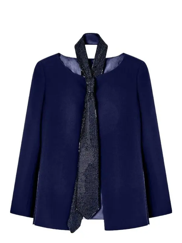 Giorgio Armani Silk Jacket With Embellished Tie Detail - Blue