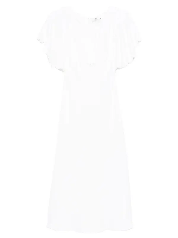 Elisabetta Franchi Midi Dress With Scalloped Sleeves - Ivory