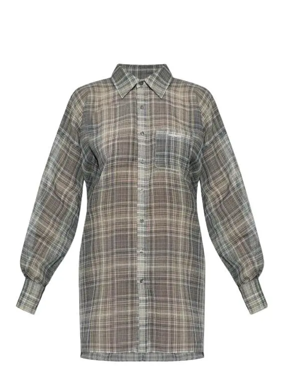 Coperni Plaid Drawstring-waist Shirt - Gray