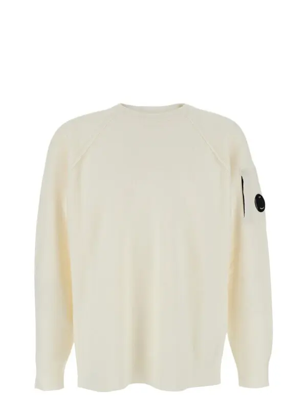C.P. COMPANY Logo Patch Crewneck Knitwear - White