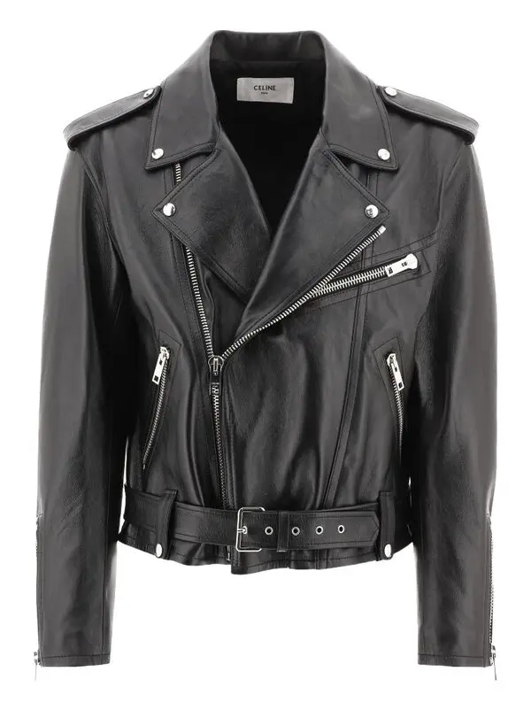 Celine Biker Jacket In Soft Lambskin - Black