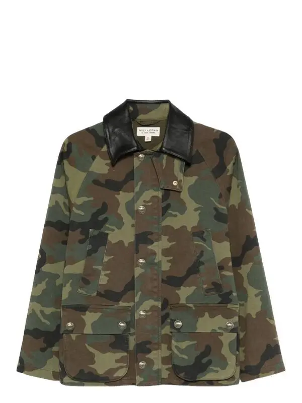 NILI LOTAN Camouflage Print Long-sleeved Jacket With Leather Collar - Green