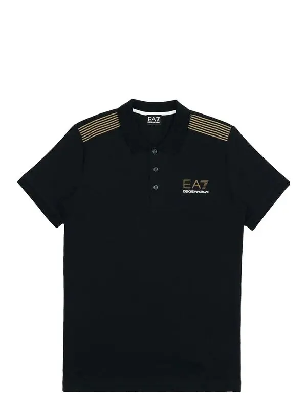 EA7 Logo Lapel Polo Shirt - Black