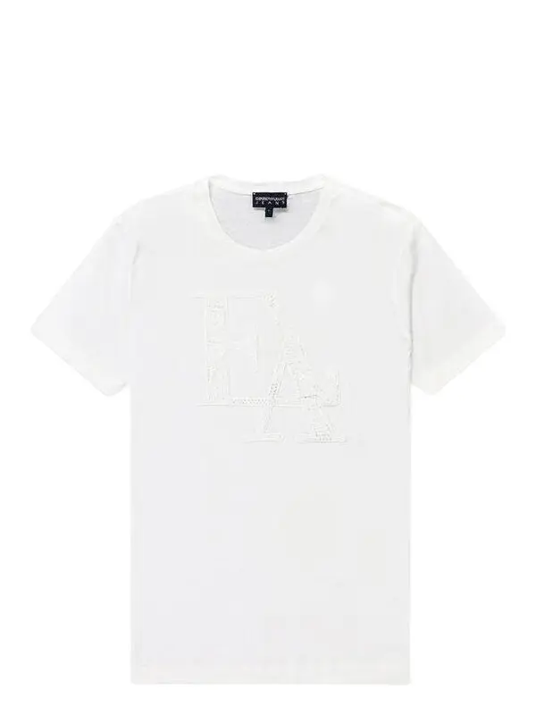 Emporio Armani Logo Embroidered T-shirt - White
