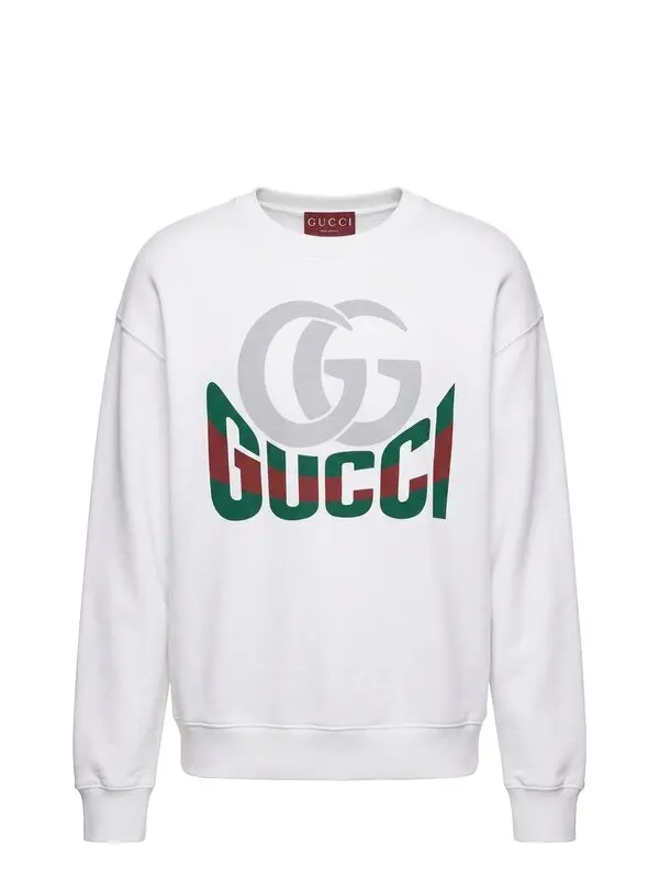 Gucci Felt Knitted Cotton Sweatshirt With Double G Print - White