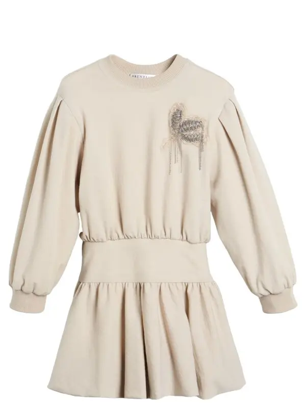 Brunello Cucinelli Floral Appliqué Wool-blend Dress - Tourterelle