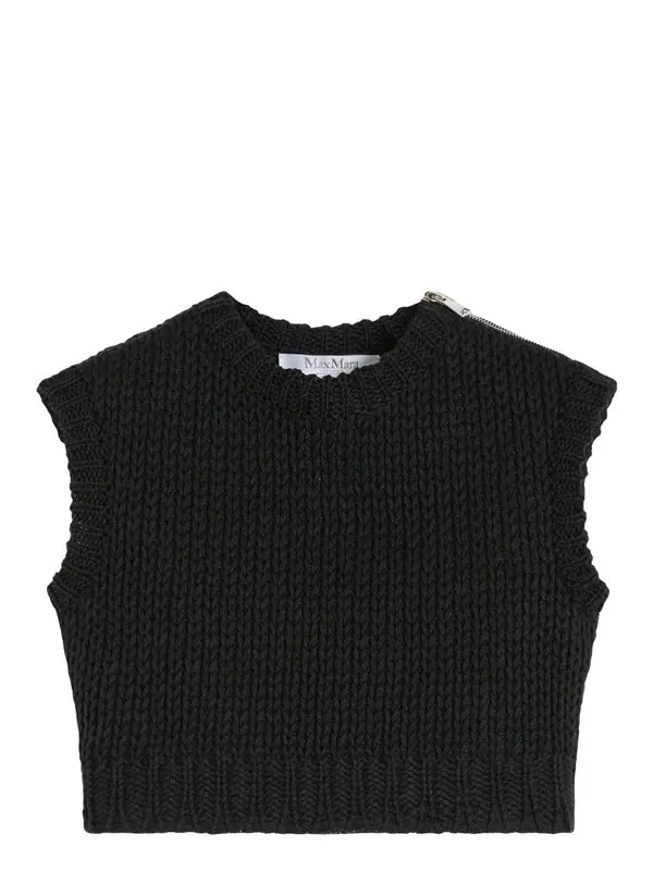 Max Mara Sleeveless Zip Knit Cropped Top - Black