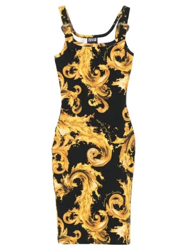 Versace Baroque Strap Midi Dress - Black