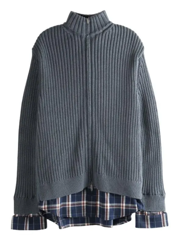 Balenciaga Layered Zip Sweater - Navy/brown
