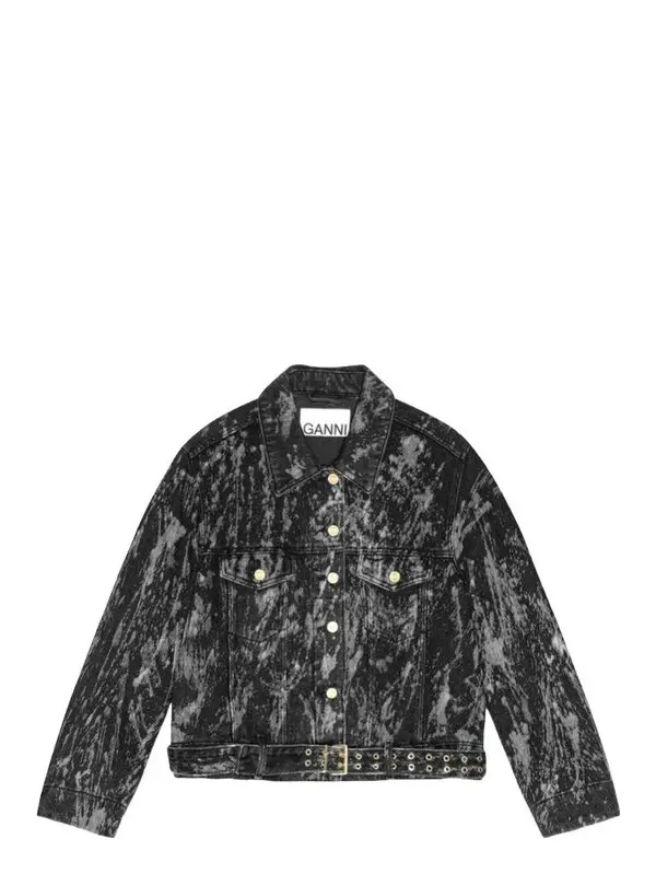 GANNI Denim Jacket With Buckle Detail - Black