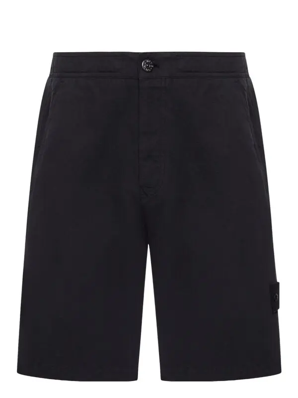 Stone Island Logo Patch Buttoned Shorts - Black