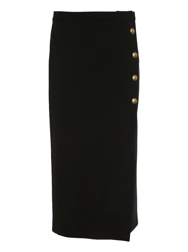 Pinko High Waist Straight Hem Skirt With Gold Button Embellishments - Black
