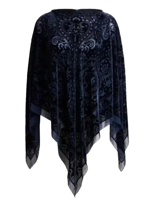 Etro Paisley Burnout Velvet Poncho - Blue