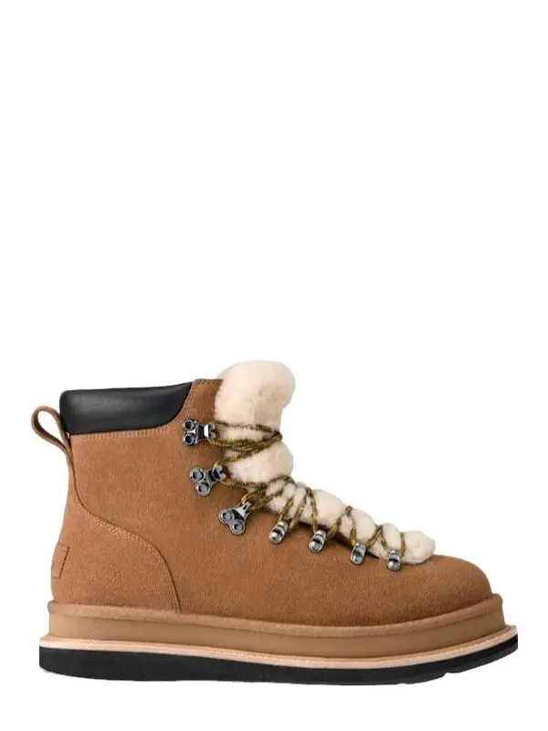 UGG X Sacai Ankle Boots With Fur Trim And Lace-up Detail - Maroon
