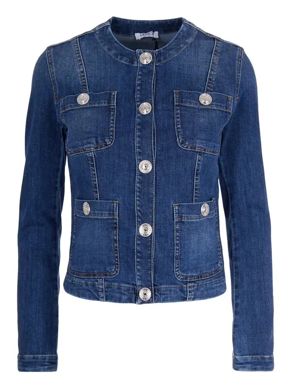 Liu Jo Jewel-button Crewneck Denim Jacket - Dark Blue