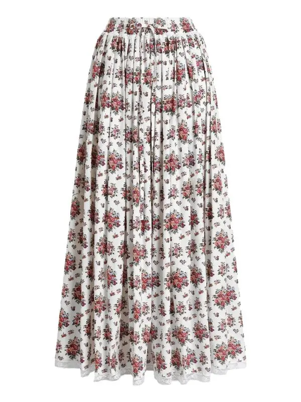 Dolce & Gabbana Floral Lace Trim Maxi Skirt - White