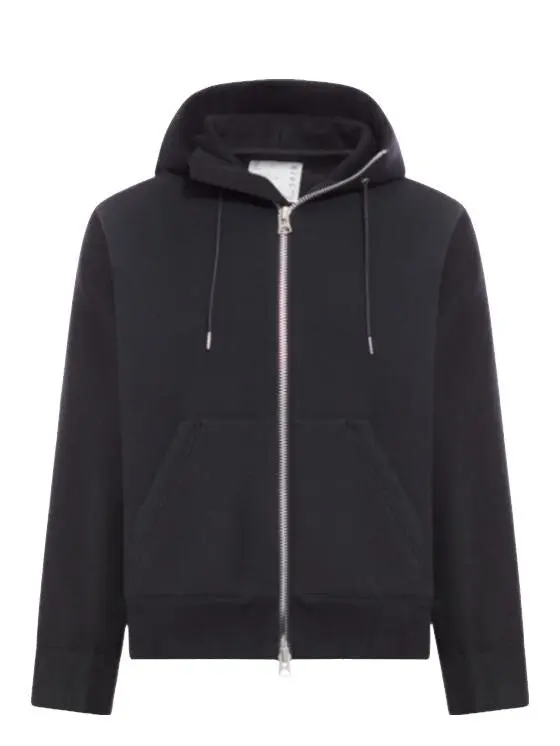 Sacai Long-sleeved Hooded Zip-up Sweater - Black
