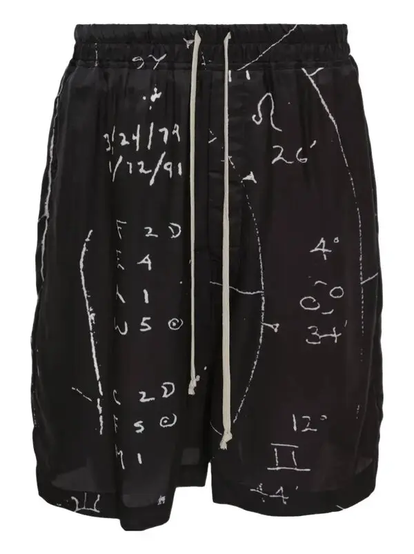 Rick Owens Graphic Print Drawstring Shorts - Black