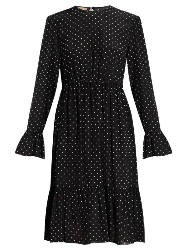 Gucci Polka Dot Long Sleeve Midi Dress With Ruffle Details - Black
